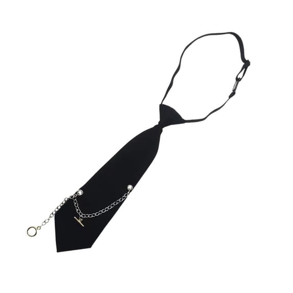 Japanese Punk Black Necktie with Metal Chain Neck Tie Student Uniform ...