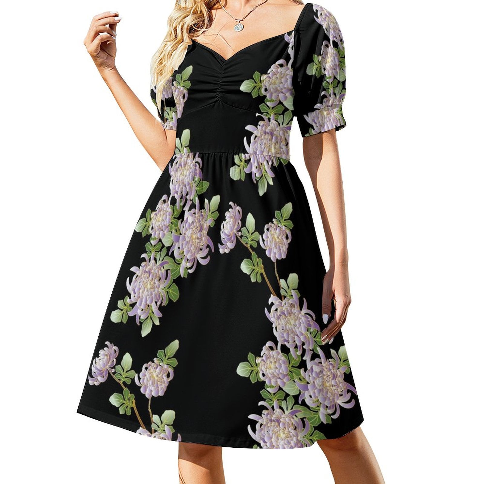 Japanese Purple Chrysanthemum Flower Sleeveless Dress Prom gown ...