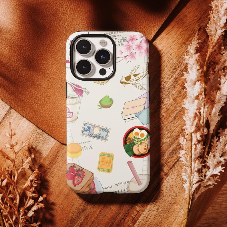 Japanese Ramen Noodle Phone Case, Kanagawa Inspired Food Collage Art ...