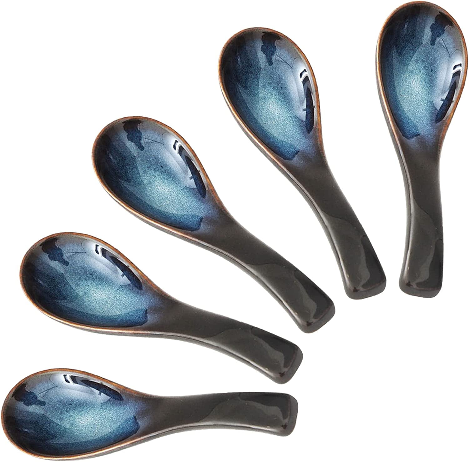 Japanese Ramen Soup Spoons Asian Blue Ceramic Soup Spoon for Pho ...