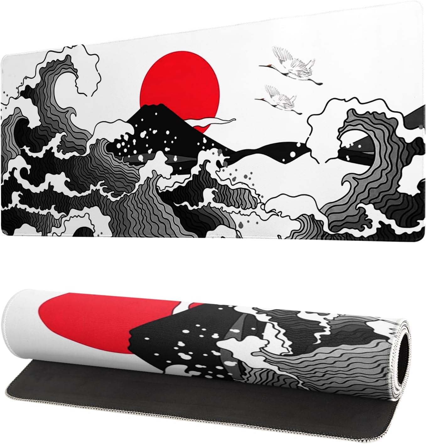 Japanese Red and Black Wave Gaming Mouse Pad Extended Large Mouse Mat ...