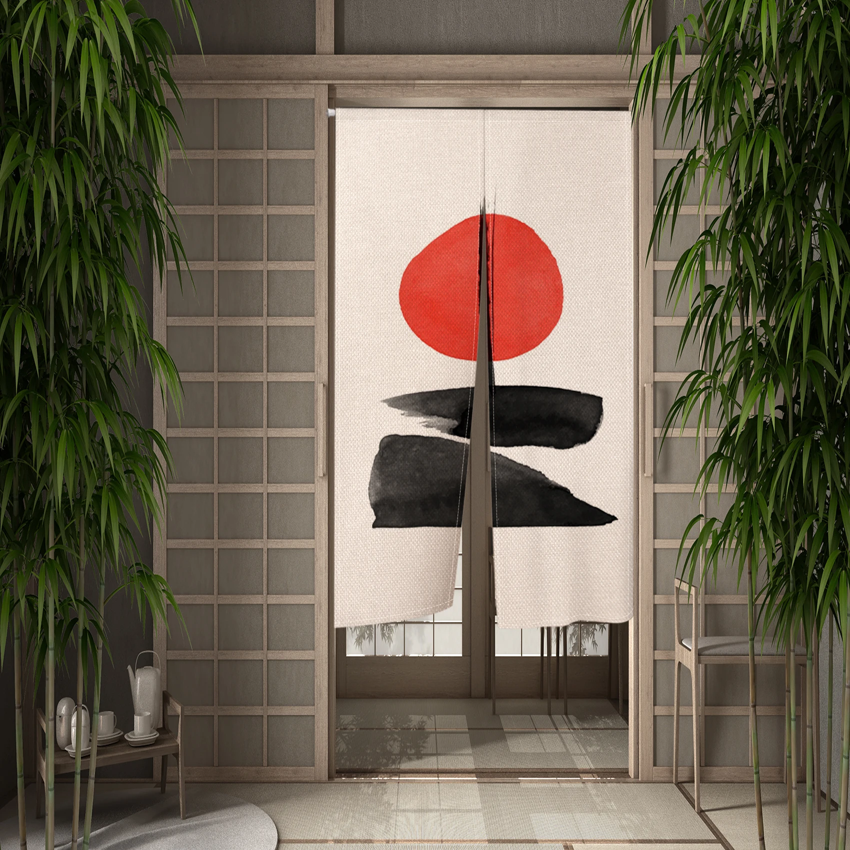 Japanese Red Sun Curtain Kitchen Bedroom Partition Split Curtain Shoe ...