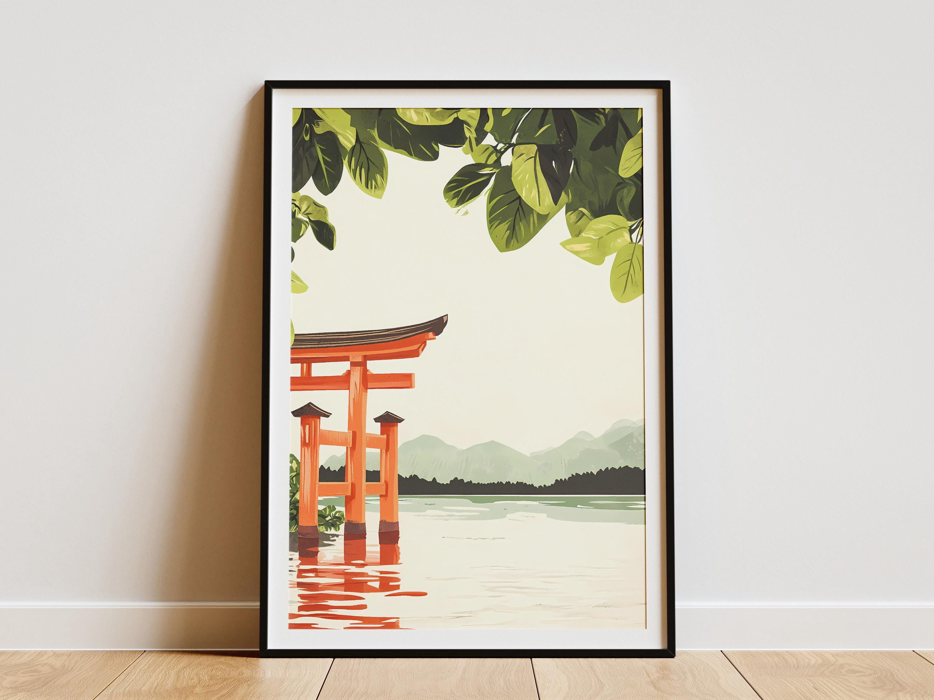 Japanese Red Torii Gate Lake Poster Print Asian Art Zen Garden Decor ...