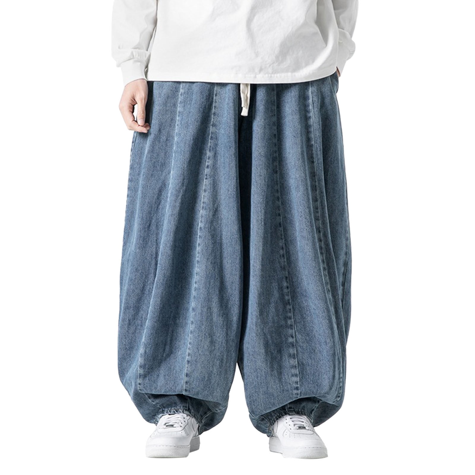 Japanese Retro Loose Haren Straight Leg Pants for Men Plus Size Wide ...