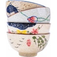 Japanese Retro Rice Bowls Set of 4 Hand-Painted Floral Design Ceramic ...