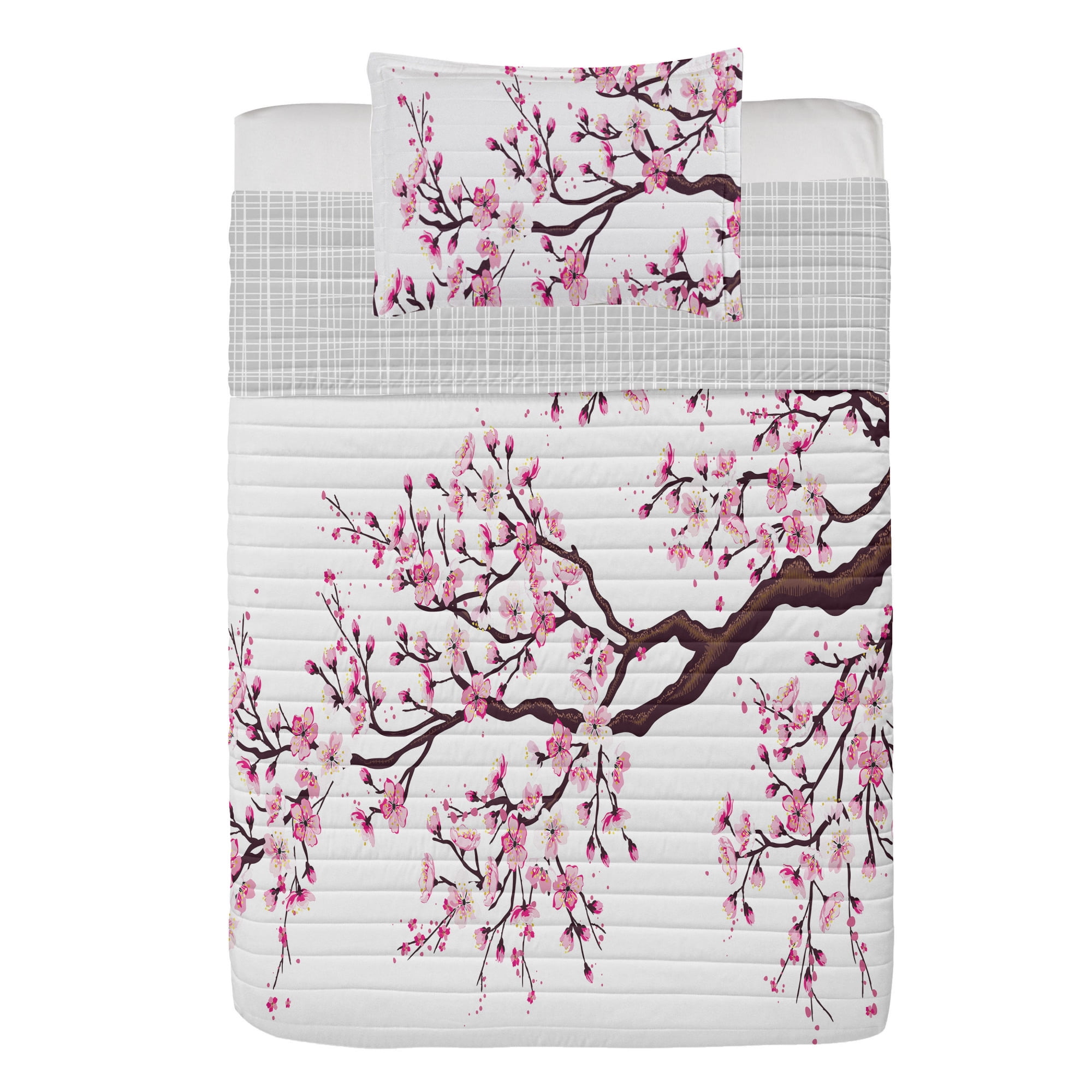 Japanese Reversible Bedspread Set, Branch of a Flourishing Sakura Tree ...