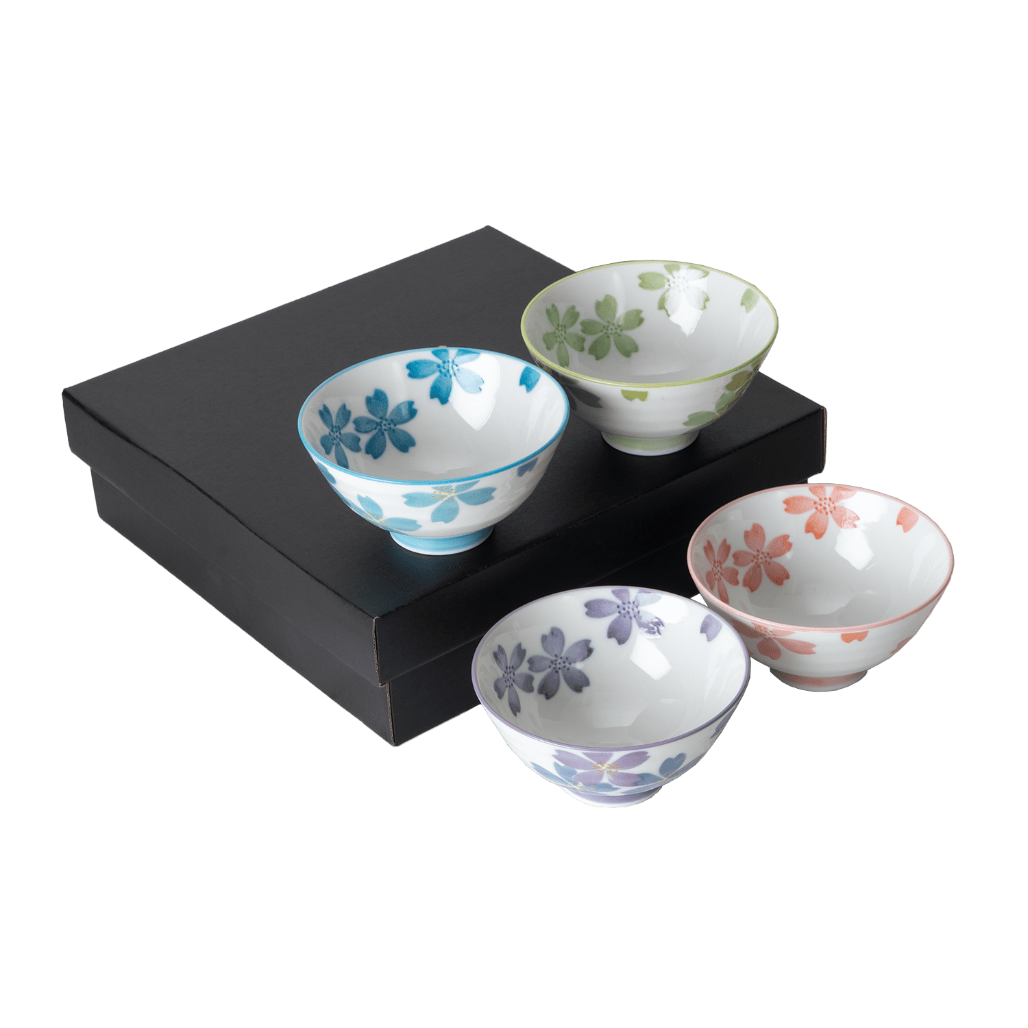 Japanese Rice Bowl Set 4 Piece Cherry Blossoms Design 4.5 Inch D Soup Bowls Minoware Porcelain ...
