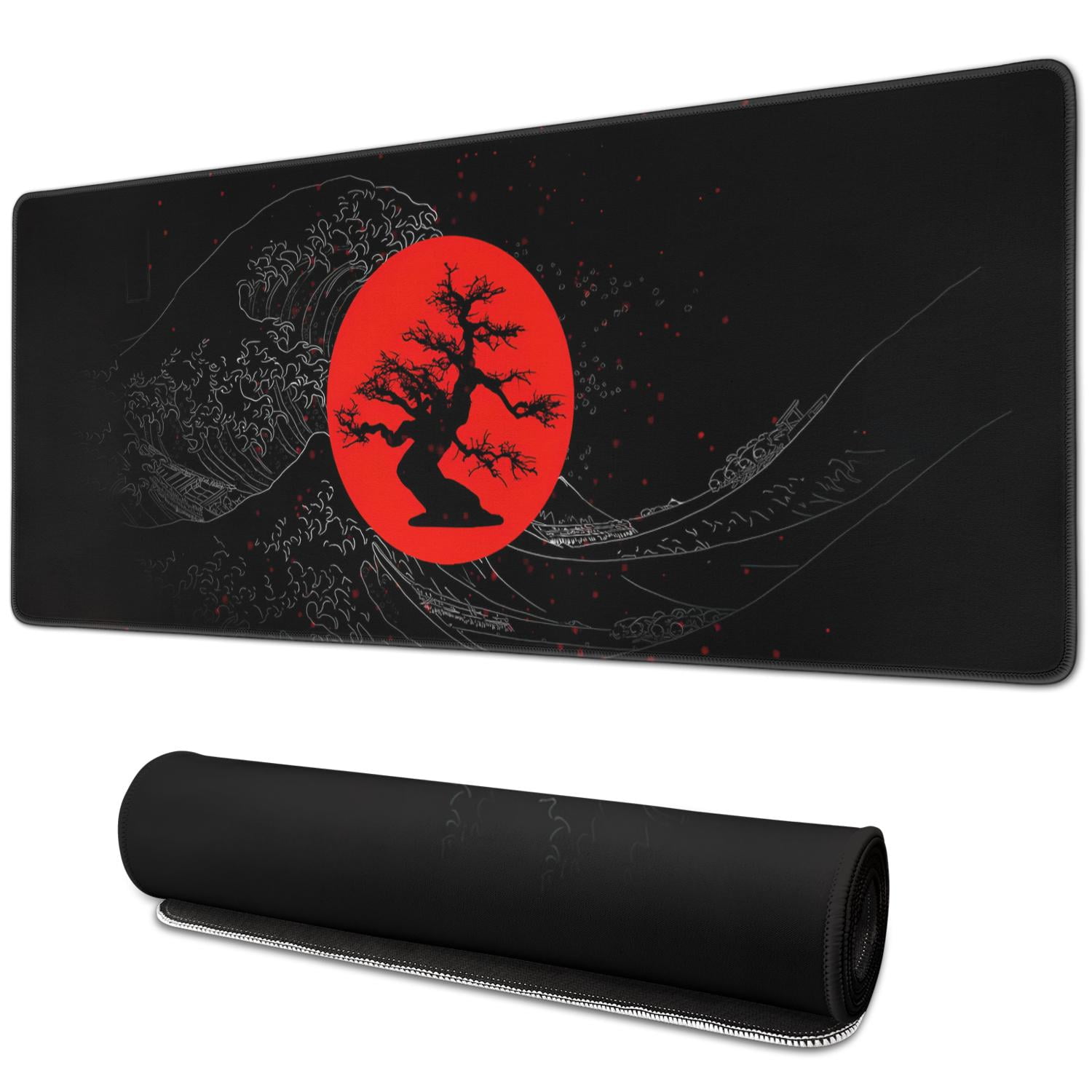 Japanese Riverside Full Moon Desk Mat - Large Black Gaming Mousepad ...