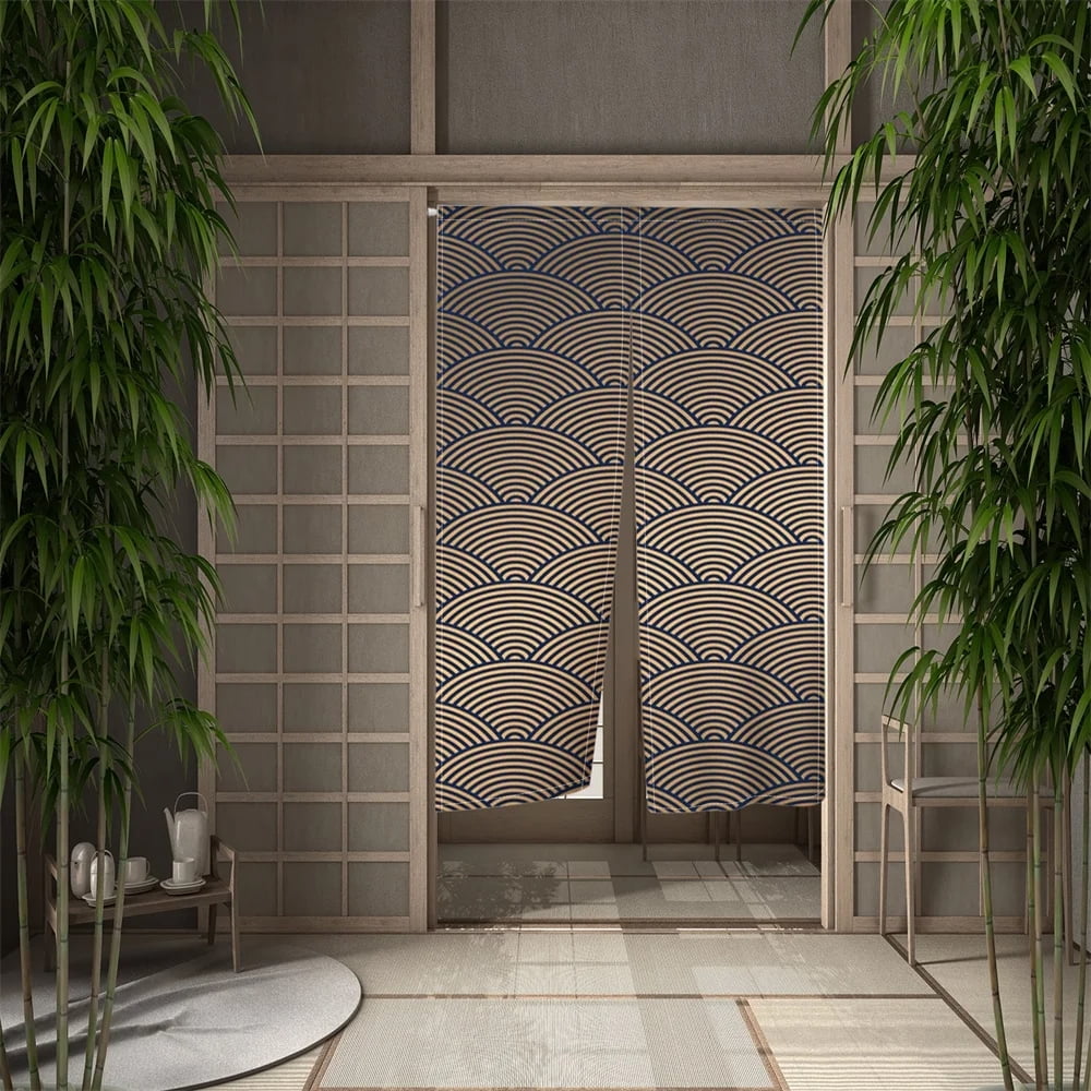 Japanese Rustic Printing Round Striped Linen Door Curtains Restaurant ...