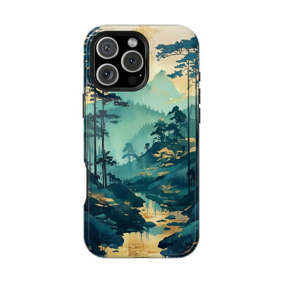 Japanese Sage Teal Forest Creek Nature Scenic Landscape Art Phone Case ...