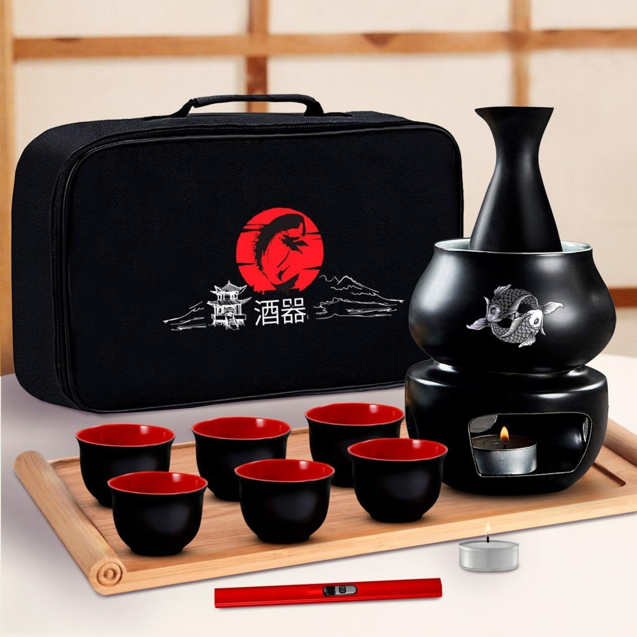 Japanese Sake Set with Warmer | 11 pc | 6 sake cups only | non electric ...