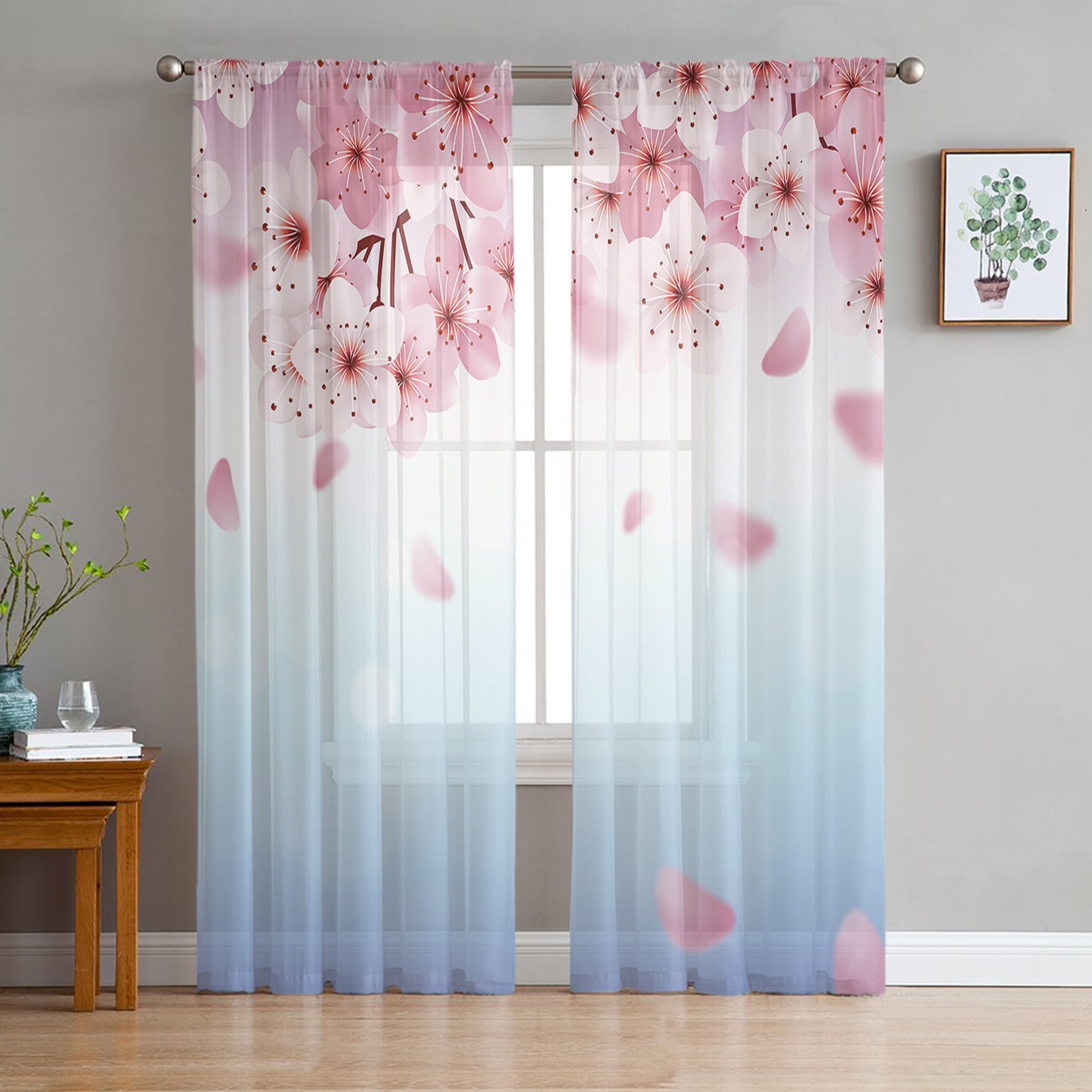 Japanese Sakura Blossom Japanese Cherry Tree Sheer Curtains for Living ...