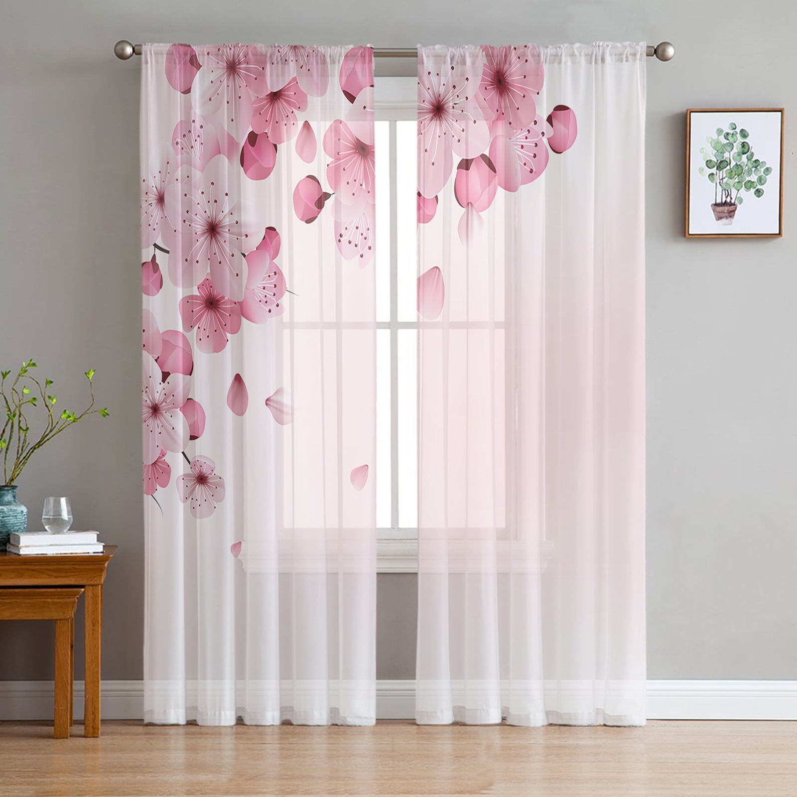 Japanese Sakura Blossom Japanese Cherry Tree Sheer Curtains for Living ...