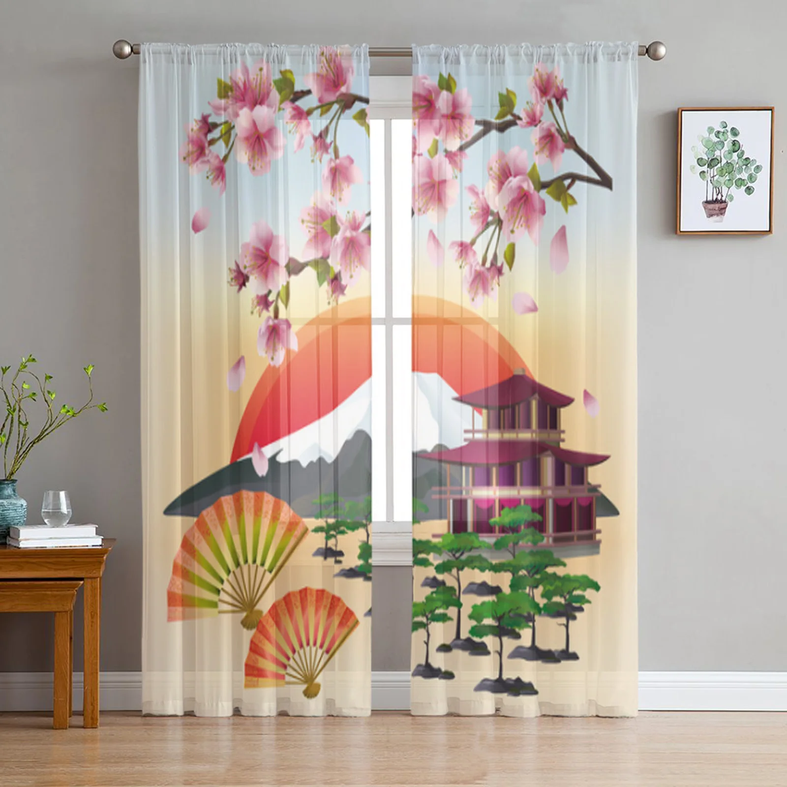 Japanese Sakura Blossom Japanese Cherry Tree Sheer Curtains for Living ...