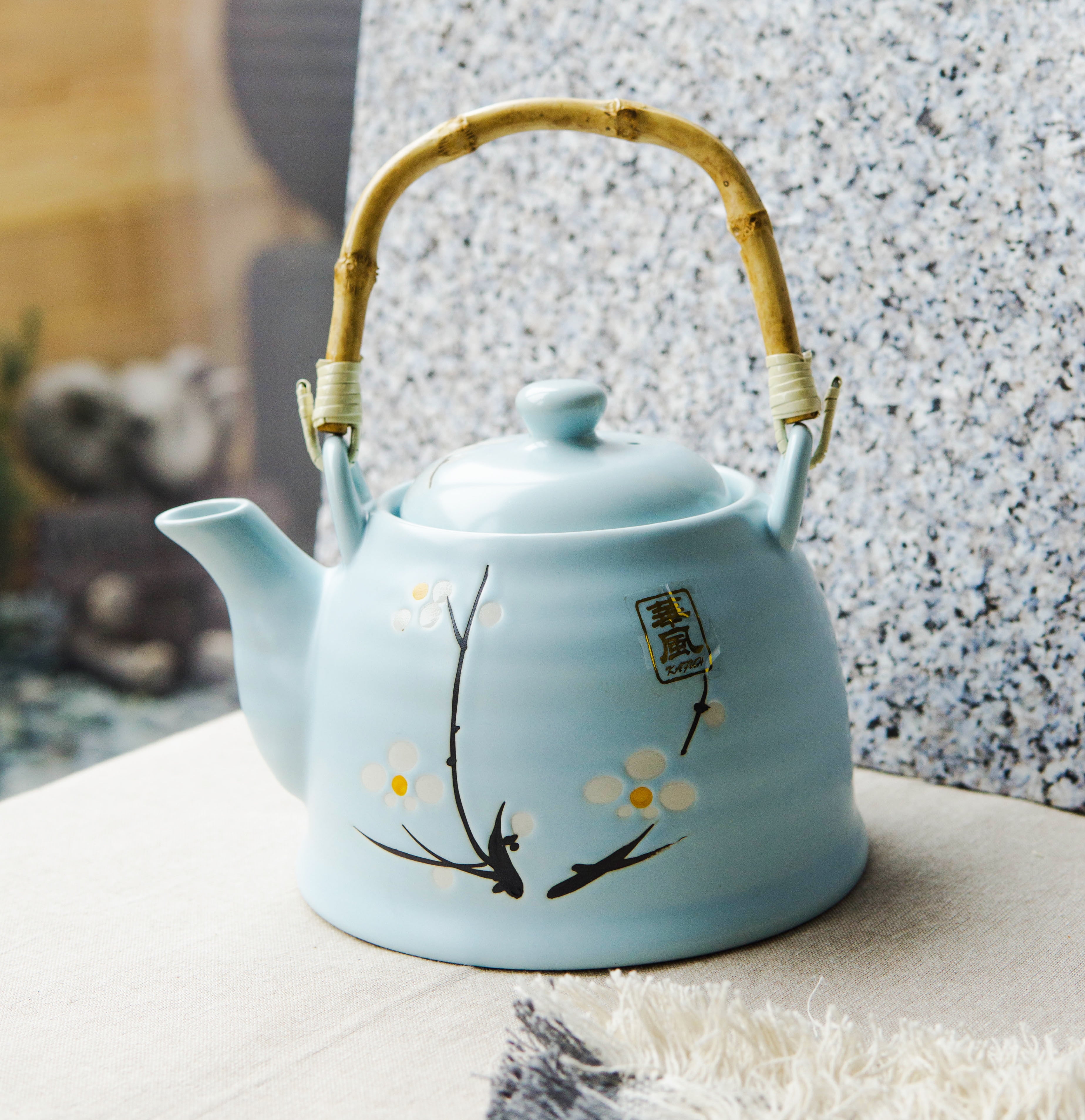 Japanese Sakura Cherry Blossom Branches Pastel Blue Ceramic Tea Pot ...