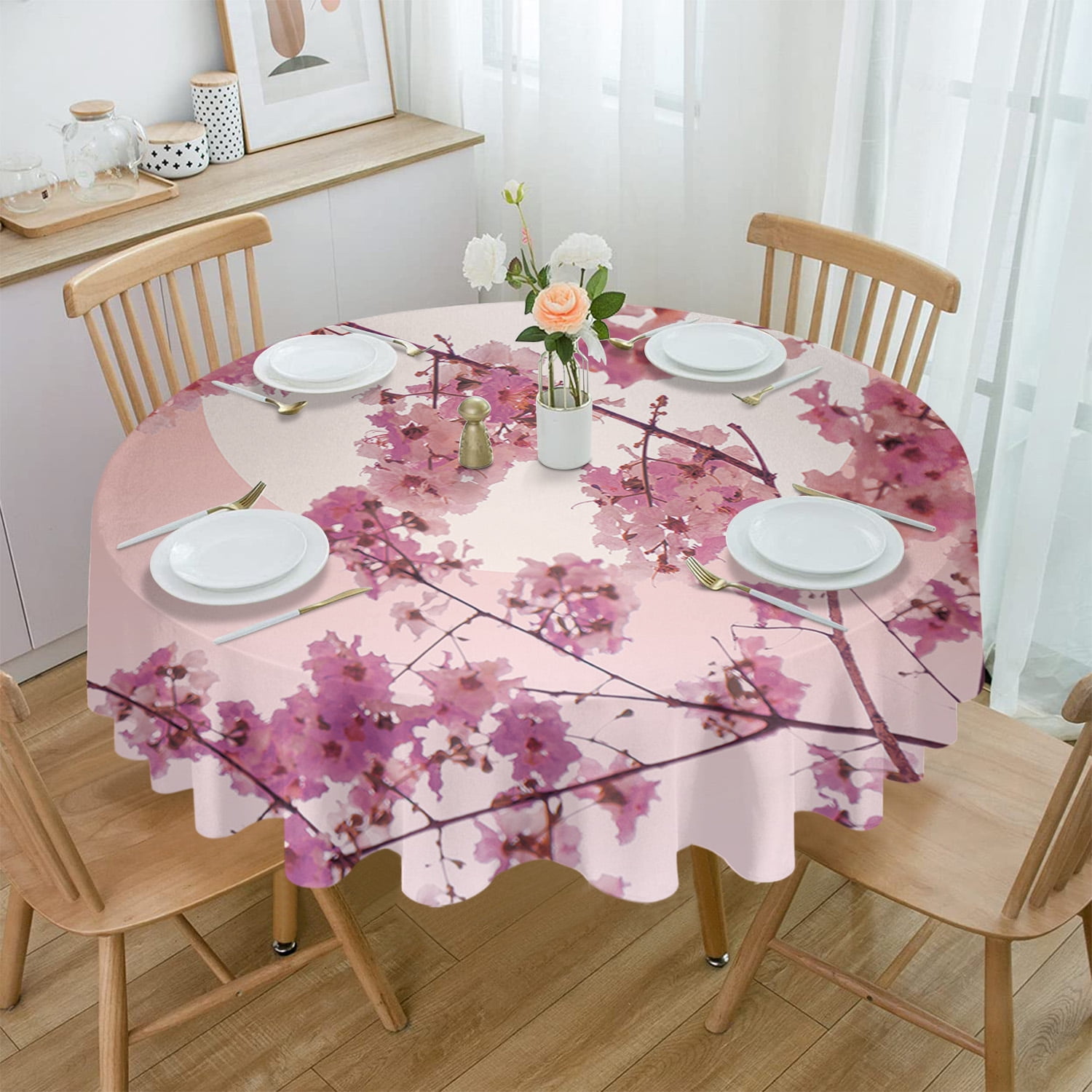 Japanese Sakura Cherry Blossoms Flower Round Tablecloths for Dining ...