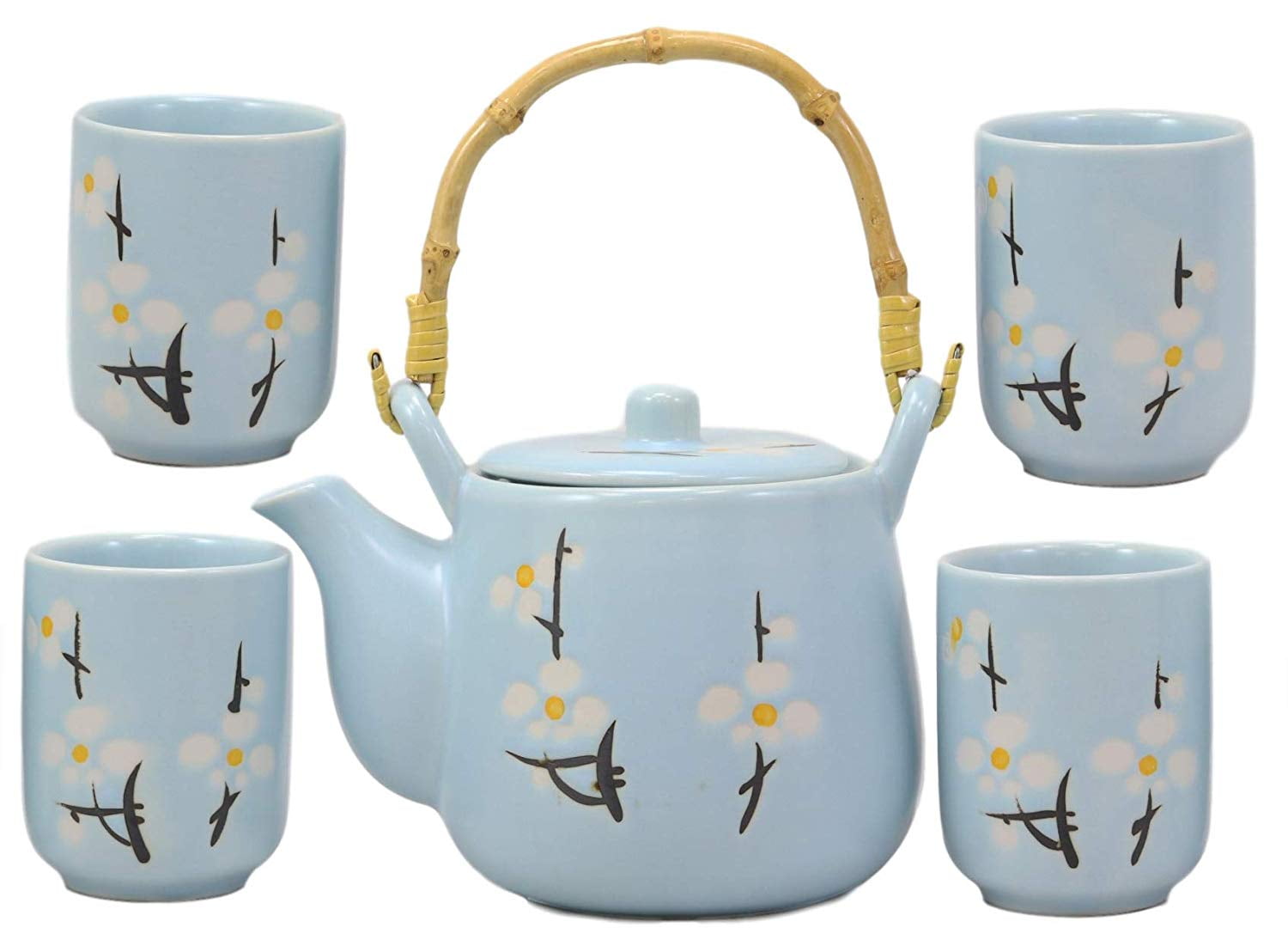 Japanese Sakura Pastel Blue Cherry Blossom Design Porcelain Tea Pot and ...
