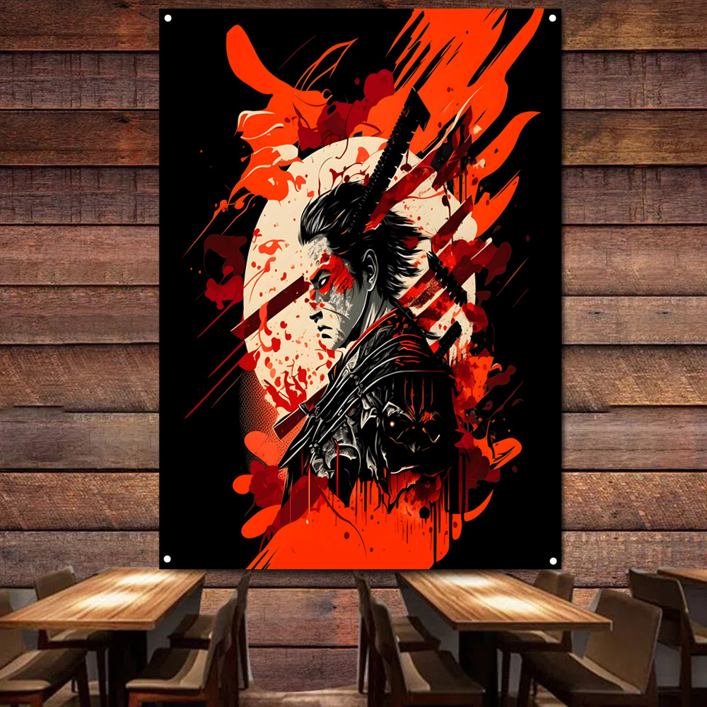 Japanese Samurai Art Decor Banner Wall Posters Vintage Bushido Tattoo ...