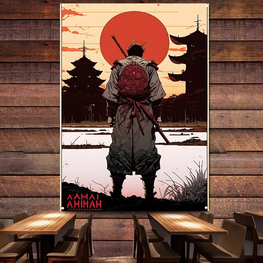 Japanese Samurai Art Posters and Prints Wall Hanging Flag, Ukiyo-e ...