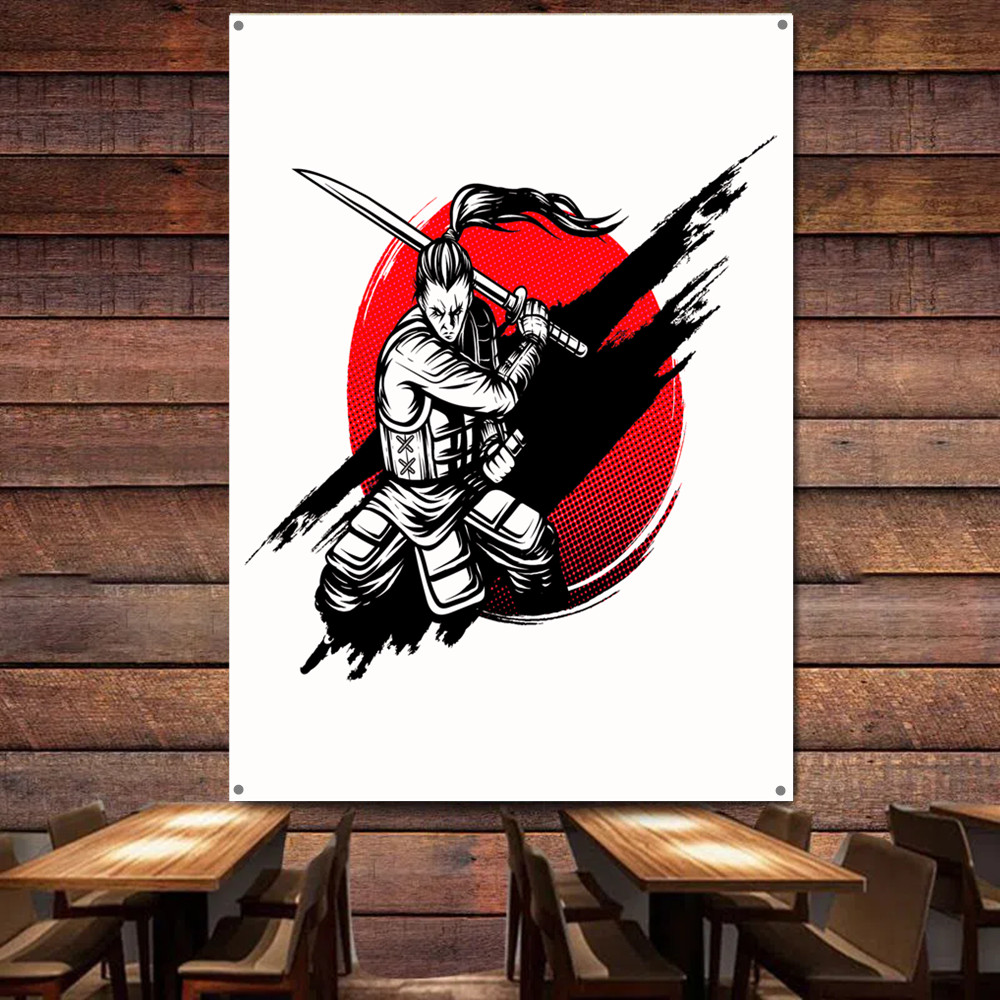 Japanese Samurai Art Posters and Prints Wall Hanging Flag, Ukiyo-e ...