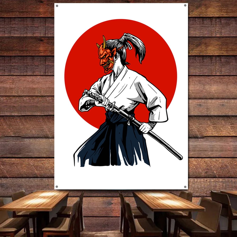 Japanese Samurai Banner Wall Hanging Flag Vintage Ukiyo-e Bushido ...