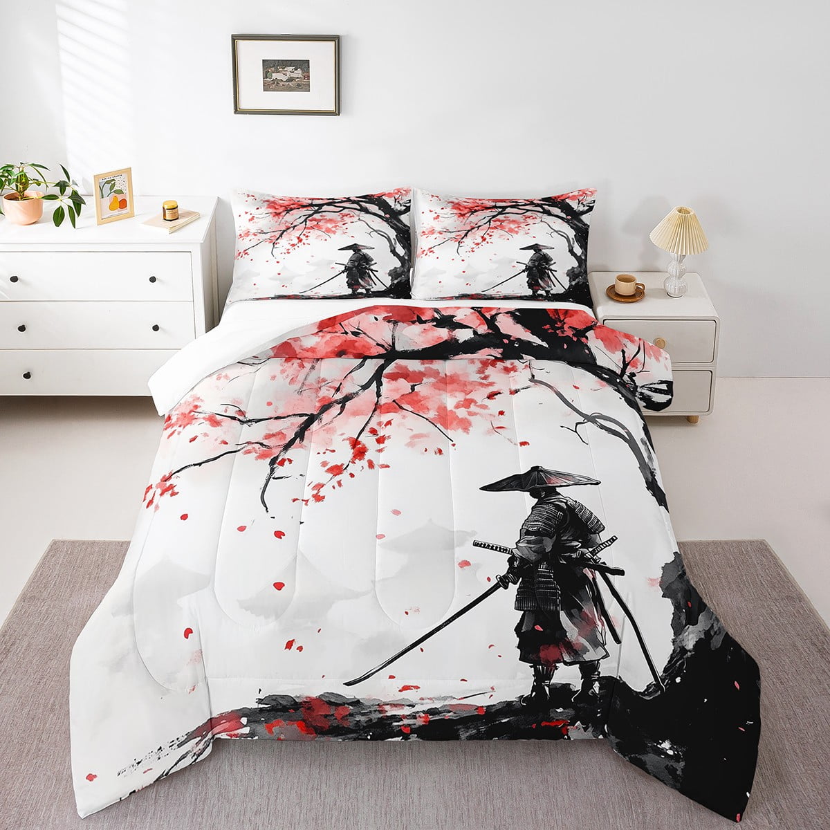 Japanese Samurai Comforter Set Cherry Blossom Flower Bedding Set,Ukiyo ...