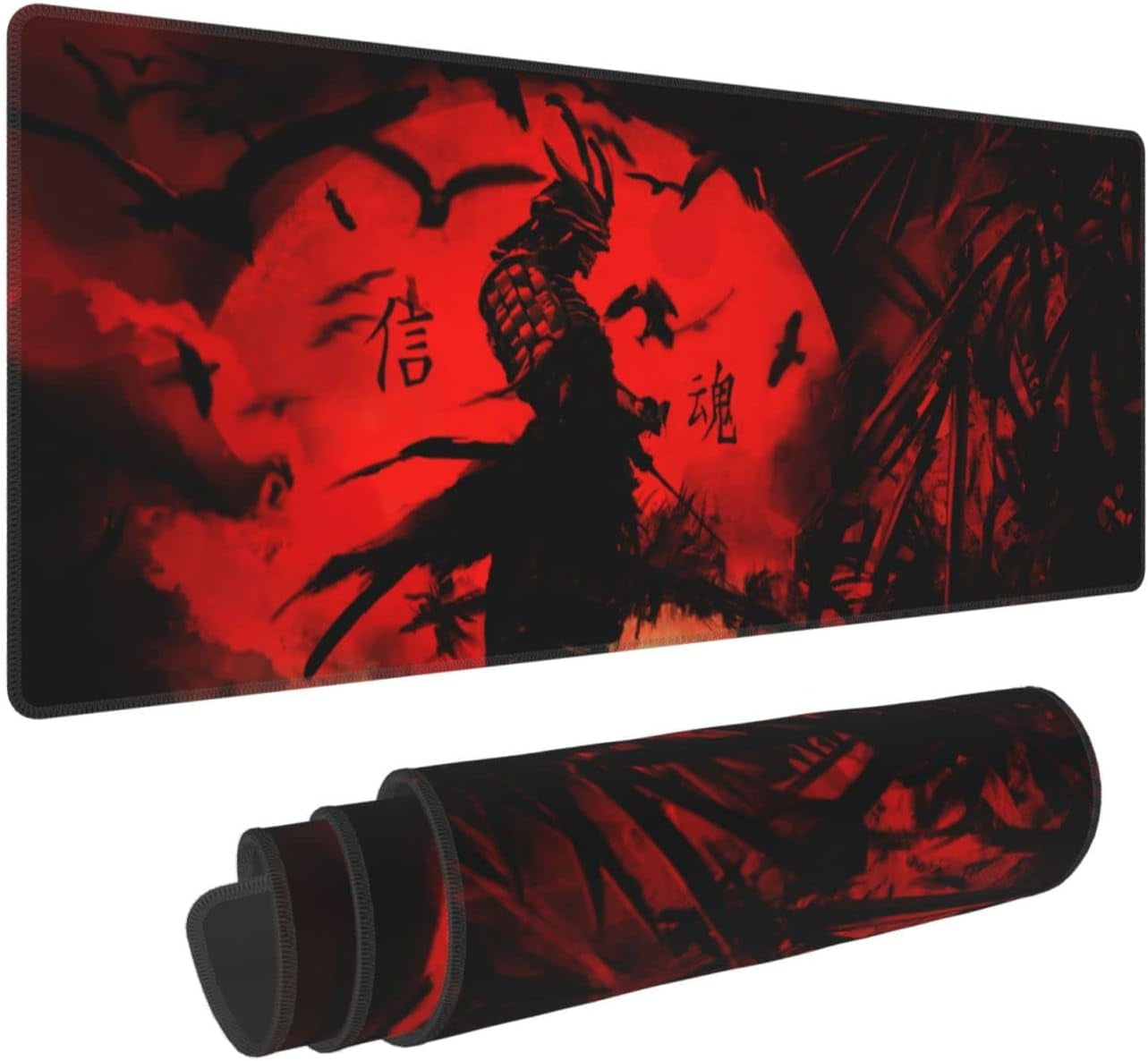 Japanese Samurai Cool Anime Red Sun Black Bat Halloween Mouse Pad XL ...