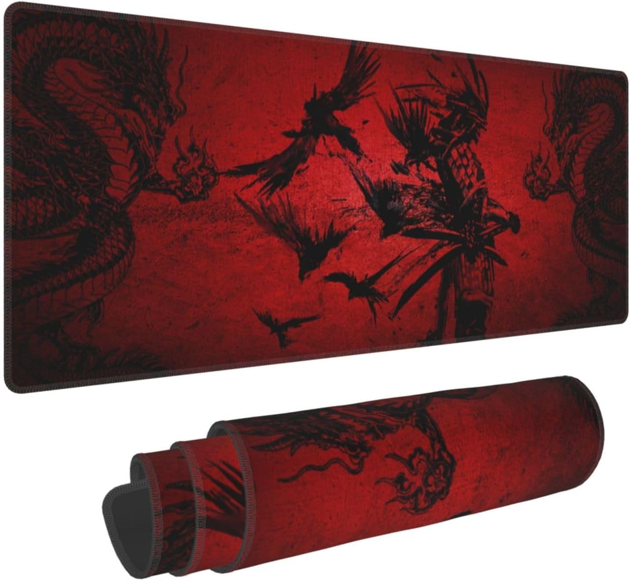 Japanese Samurai Cool Red and Black Dragon Mouse Pad XL Extended Mouse ...