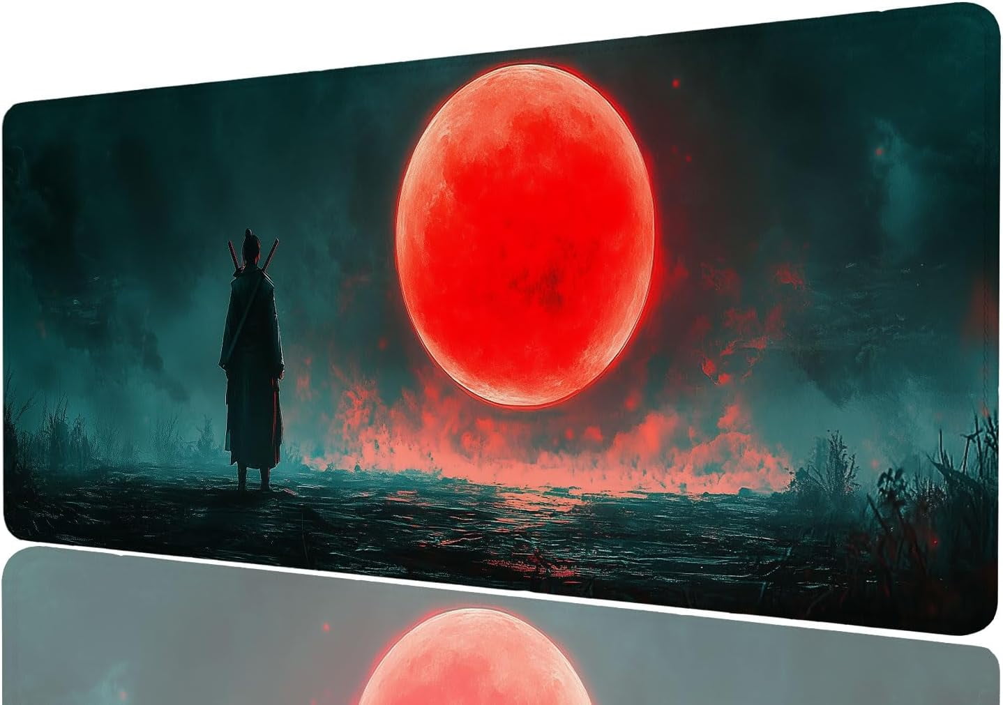 Japanese Samurai Extended Gaming Mouse Pad, Black Red Sun Anime ...