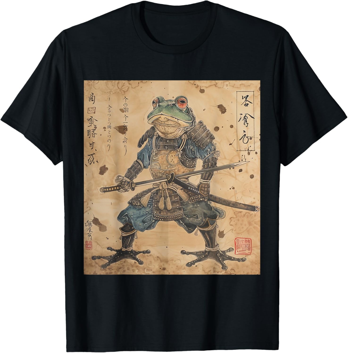 Japanese Samurai Frog In Ukiyo-e Woodblock Style T-Shirt - Walmart.com