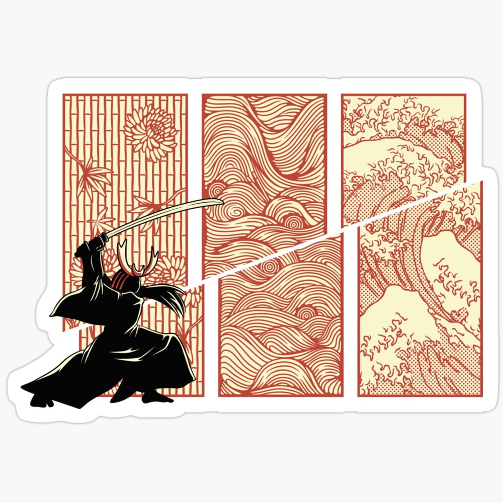 Japanese Samurai Kanagawa Wave Sticker Phone Decal Water Bottle ...
