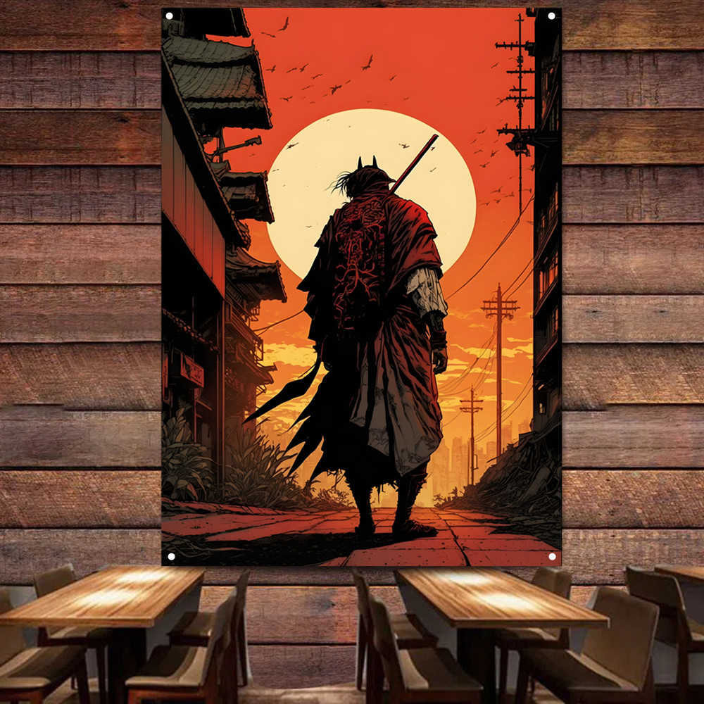 Japanese Samurai Military Art Decorative Banner Wall Hanging Flag ...