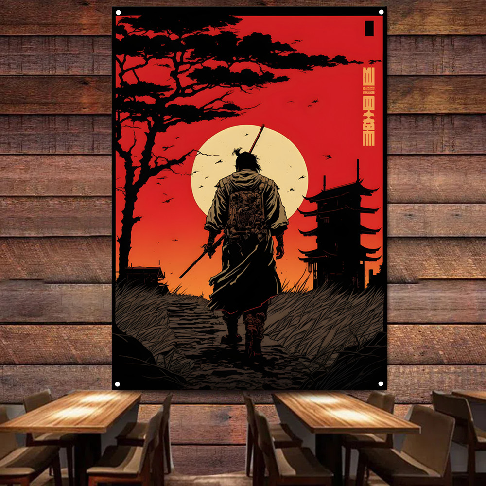 Japanese Samurai Tapestry Wall Hanging Banner Ukiyo-e Bushido Tattoo ...