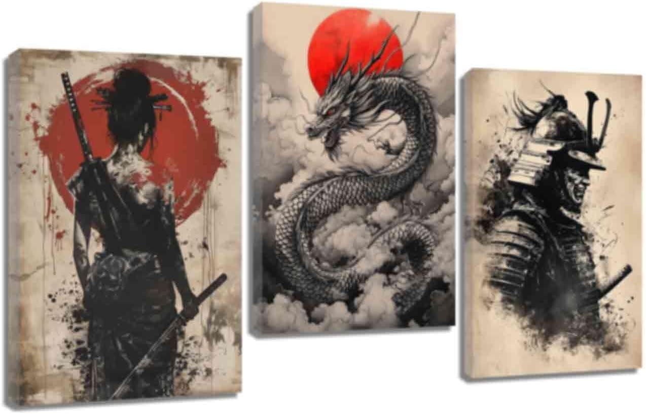 Japanese Samurai Wall Art Set of 3 Geisha Samurai Pictures Prints Japan ...