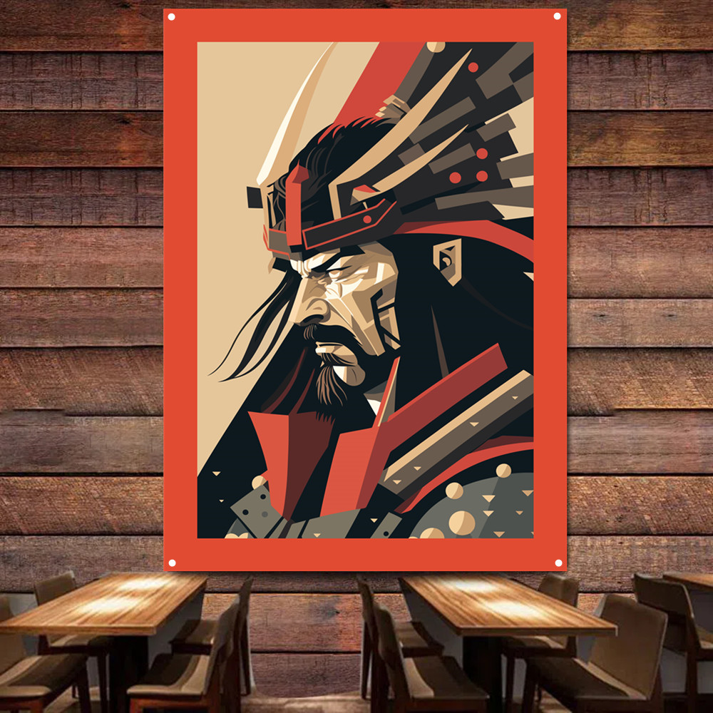Japanese Samurai Wall Decor Banner Wall Hanging Flag Vintage Ukiyo-e ...