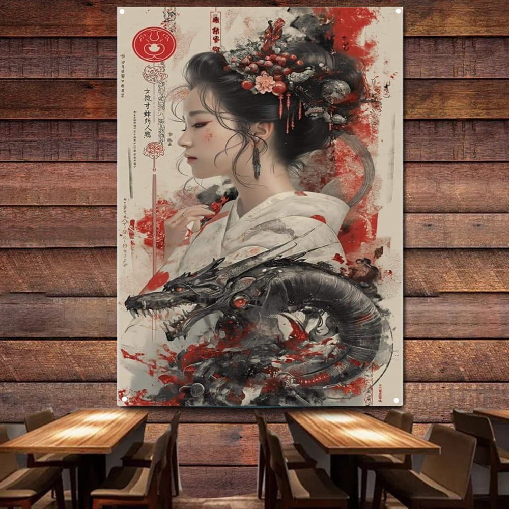 Japanese Samurai Warrior Banners Wall Hanging Flags 38" x 57" Vintage ...