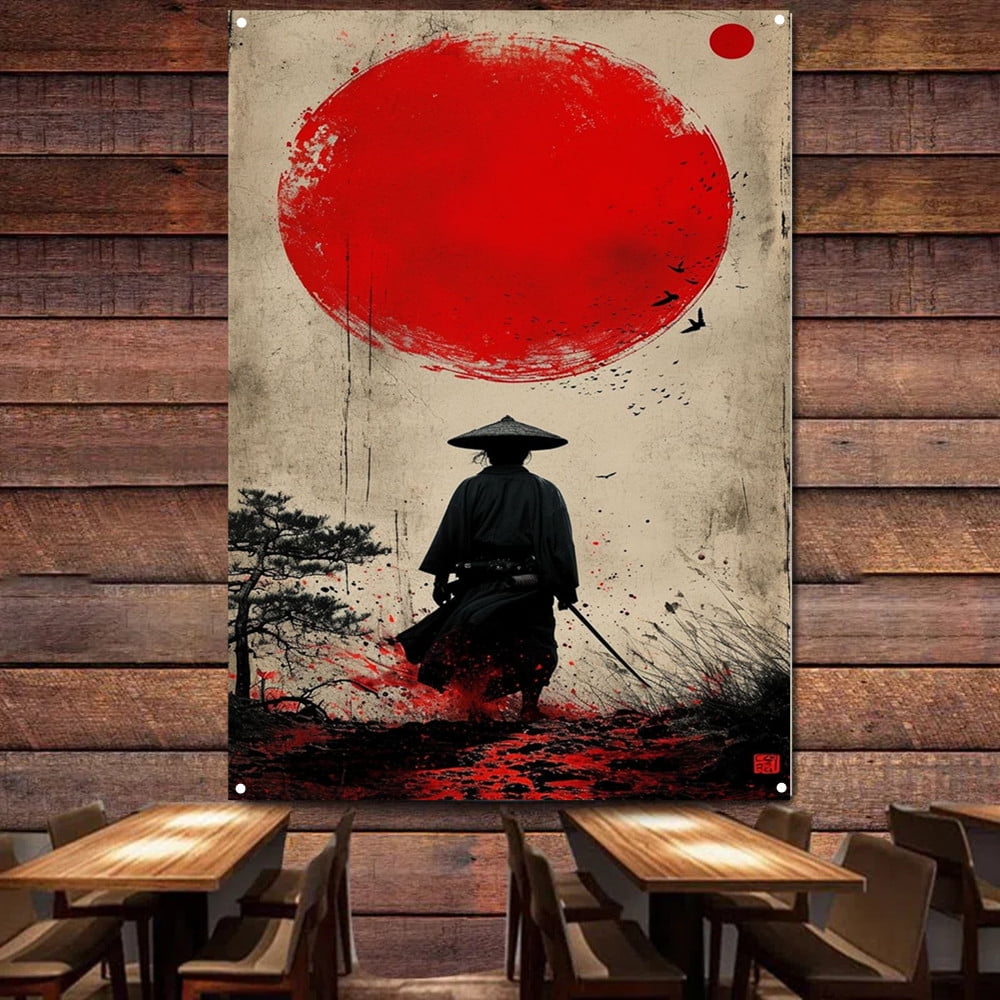Japanese Samurai Warrior Banners Wall Hanging Flags Vintage Bushido ...