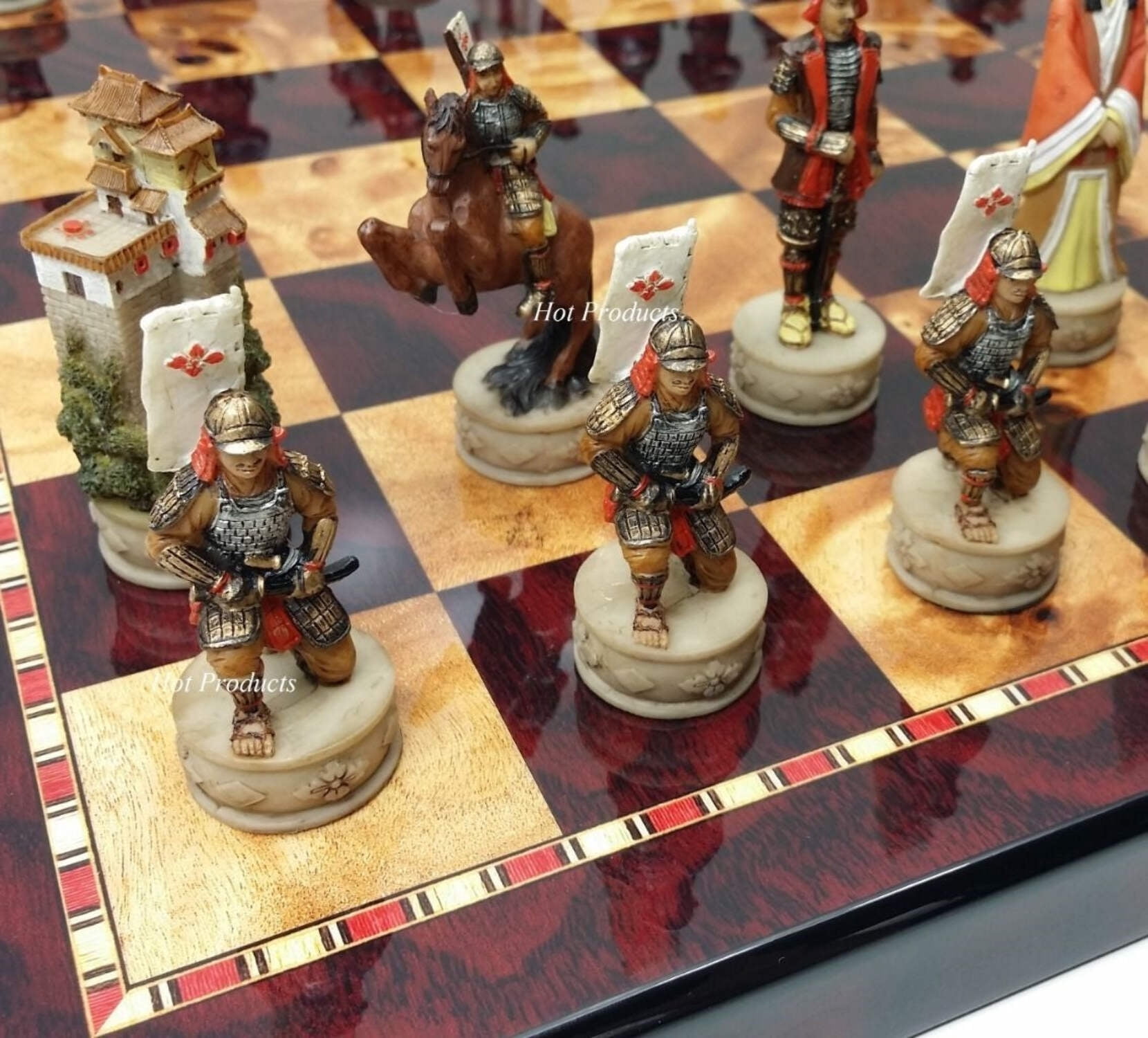 Japanese Samurai Warrior Chess Set Large 18" Cherry Burlwood Color ...