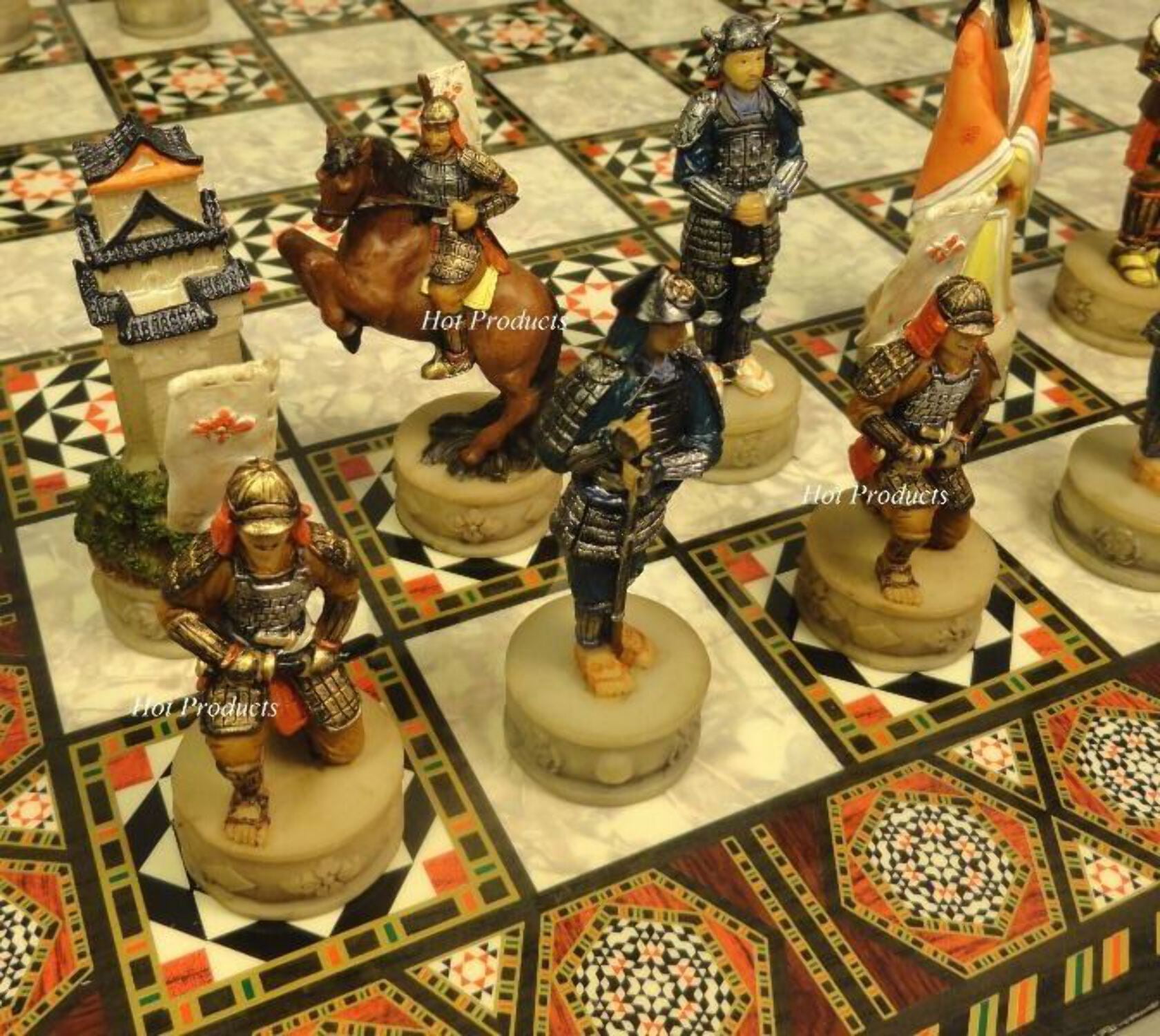 Japanese Samurai Warrior Chess Set With 17" Mosaic Color Board ...