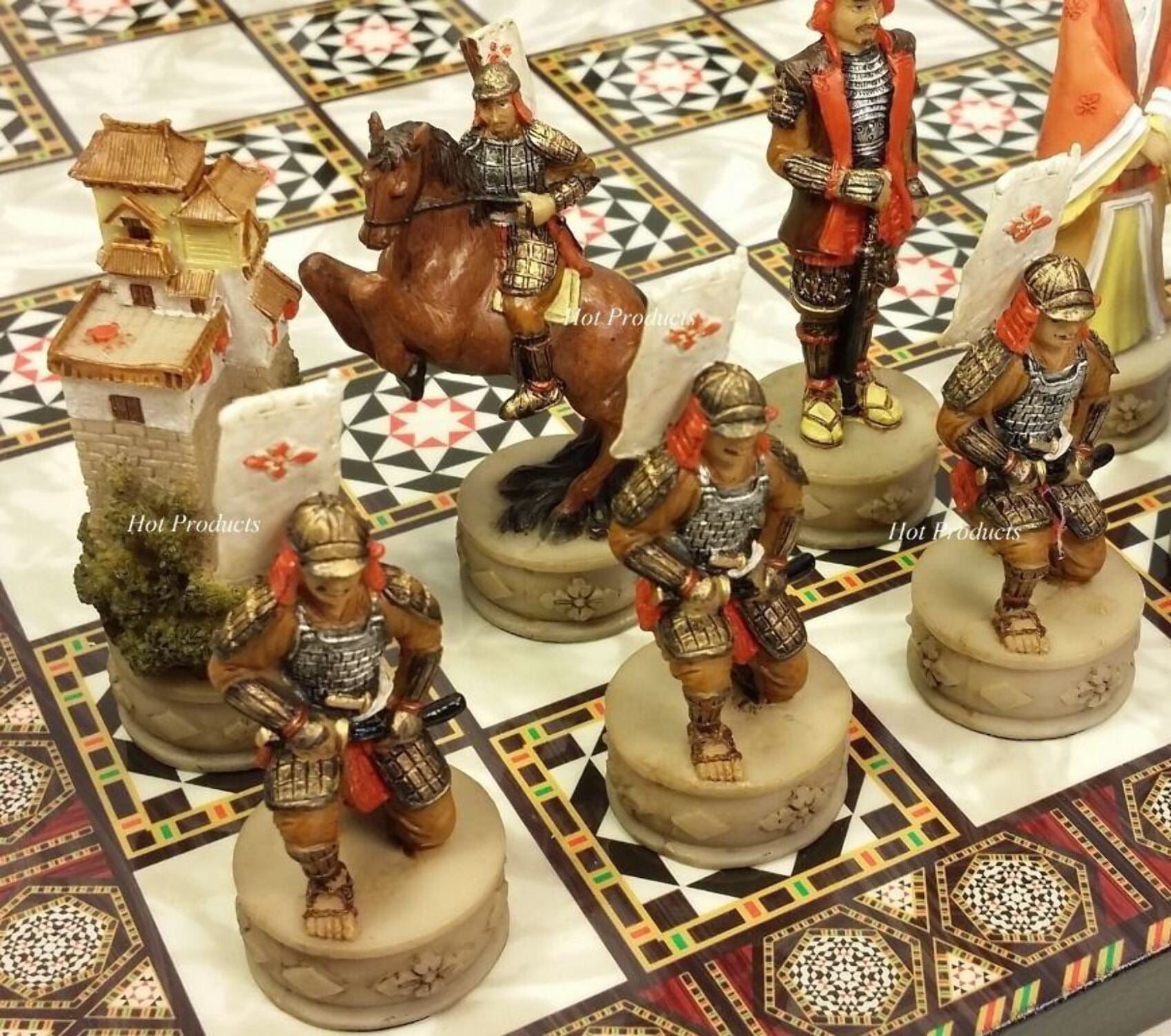 Japanese Samurai Warrior Chess Set with 14" Mosaic Color Board Oriental ...