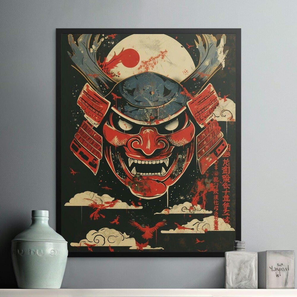 Japanese Samurai Warrior Mask Poster, Feudal Japan Wall Art ...