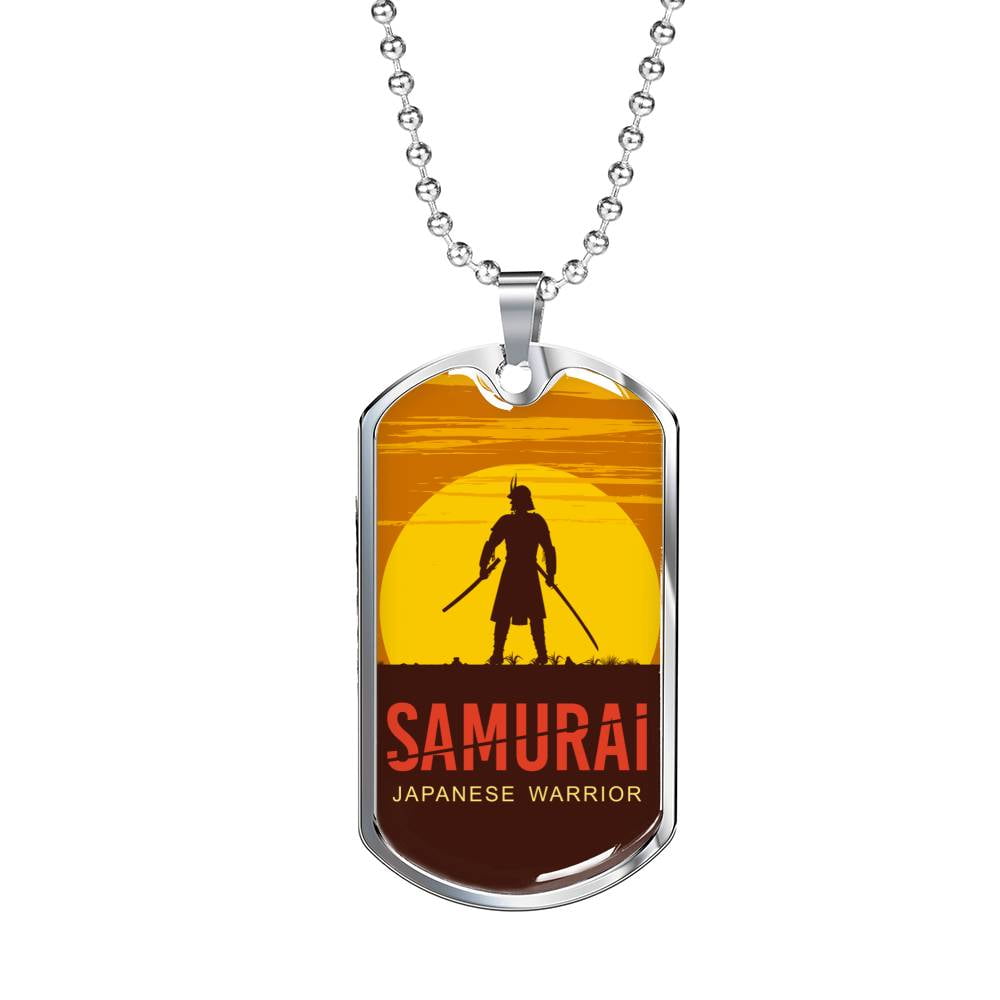 Japanese Samurai Warrior Necklace Stainless Steel or 18k Gold Dog Tag ...