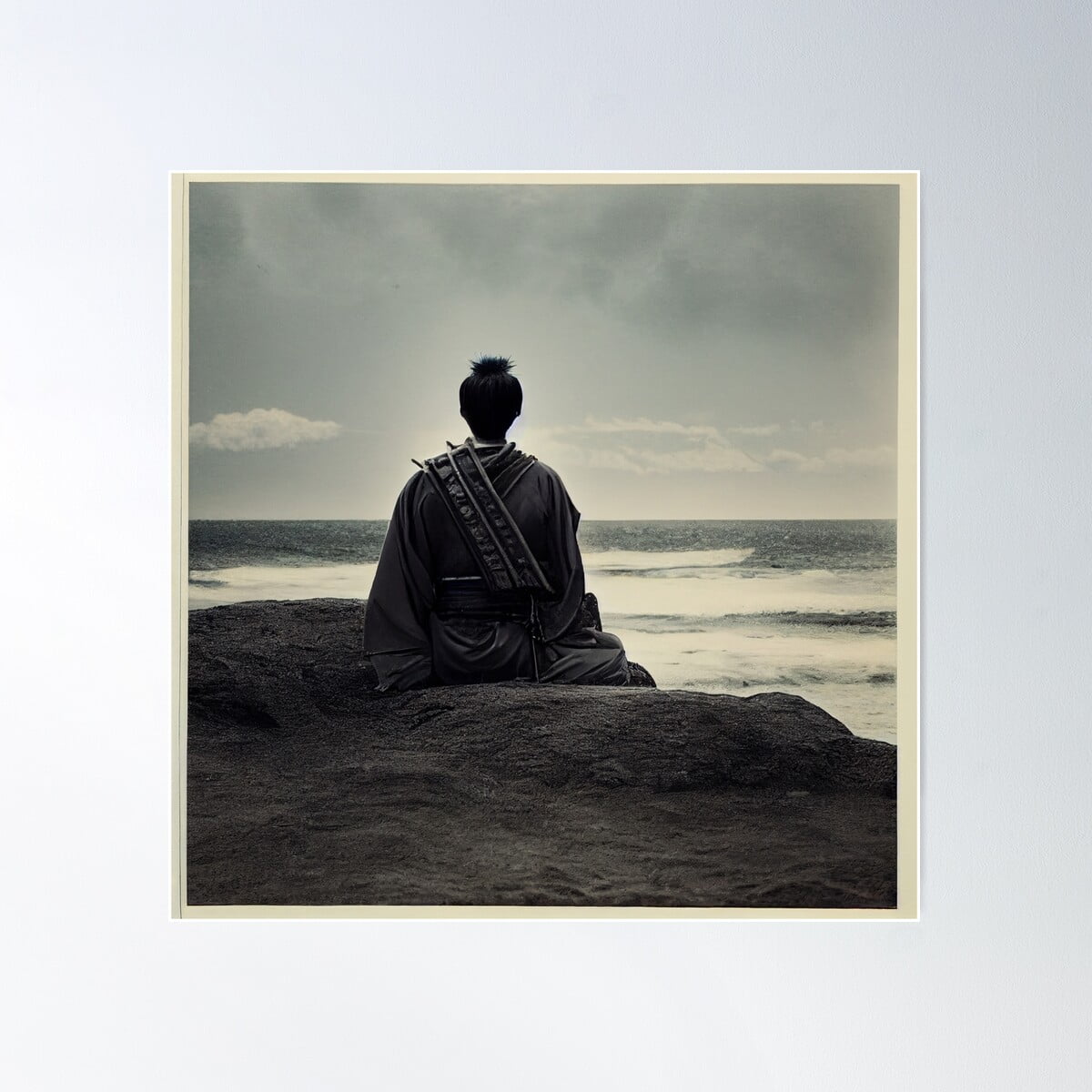 Japanese Samurai Warrior Over Looking The Ocean Poster Wall Art, Modern ...