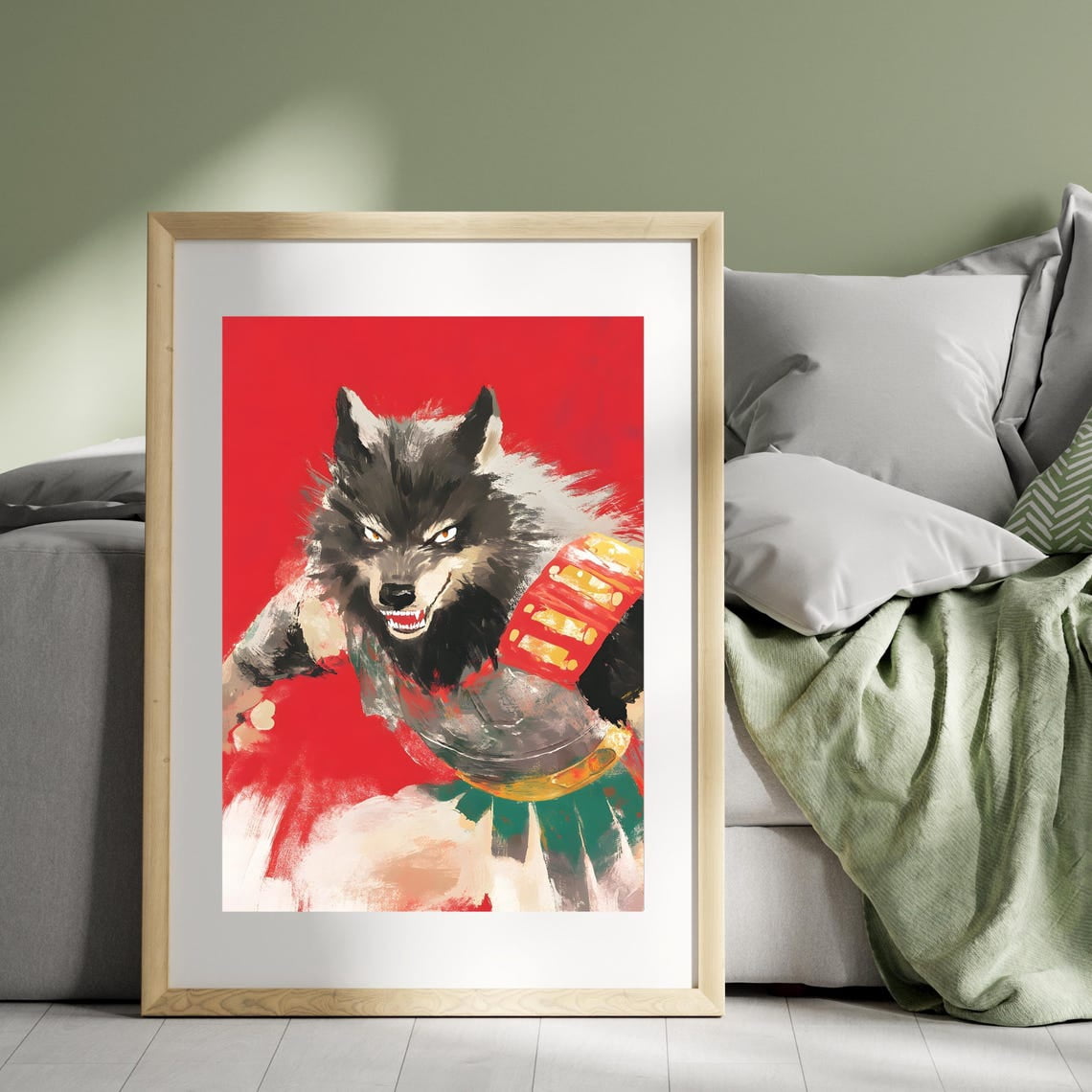 Japanese Samurai Wolf Poster, Samurai Wolf Art, Fierce Wolf, Japanese ...