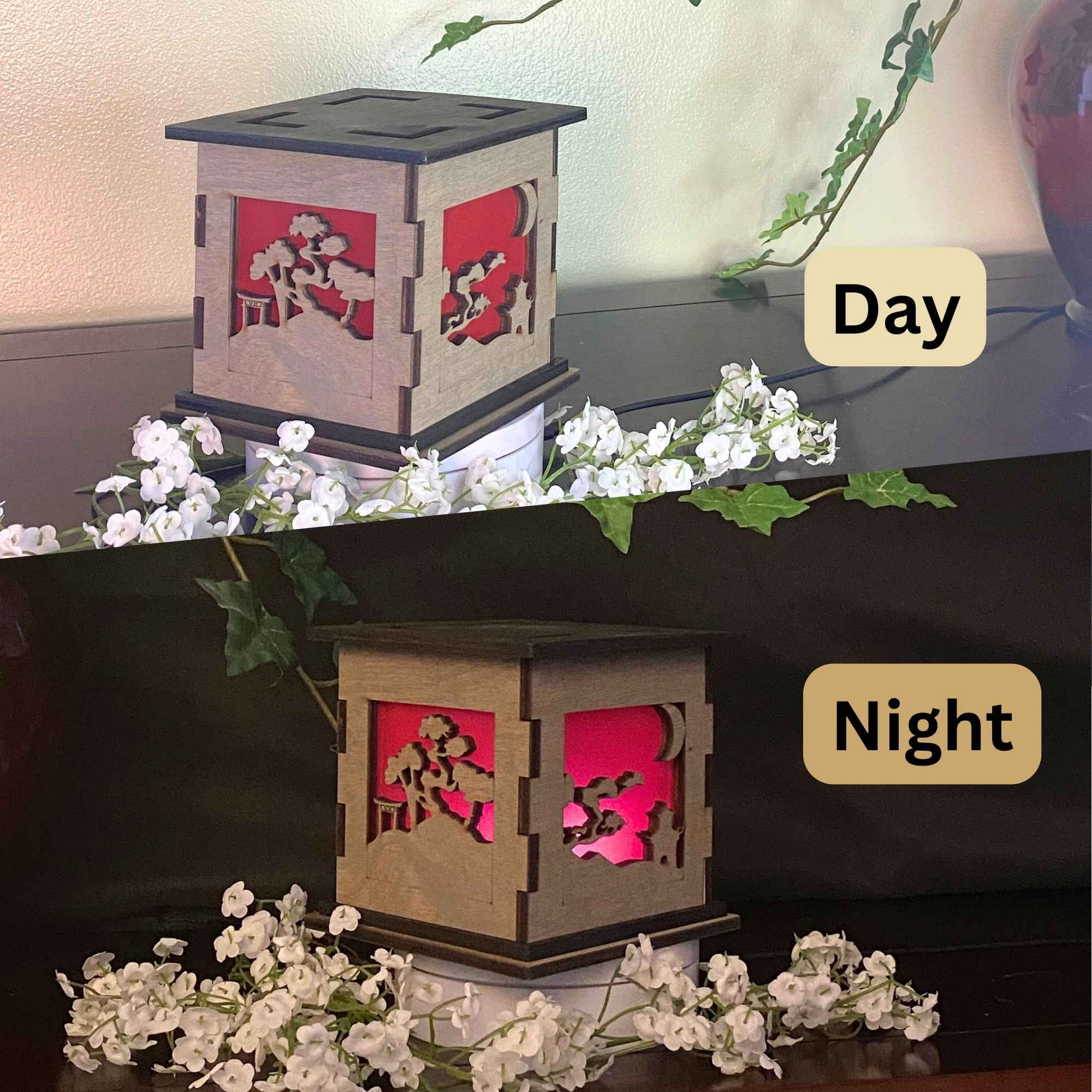 Japanese Scenery Light Box | 5 inch Colored Wooden Bedside Lamp ...