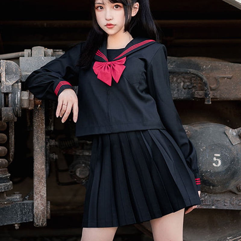 Japanese School Uniforms S-2xl Student JK Uniform Black Red Sailor Outfit Girl Sexy Seifuku ...