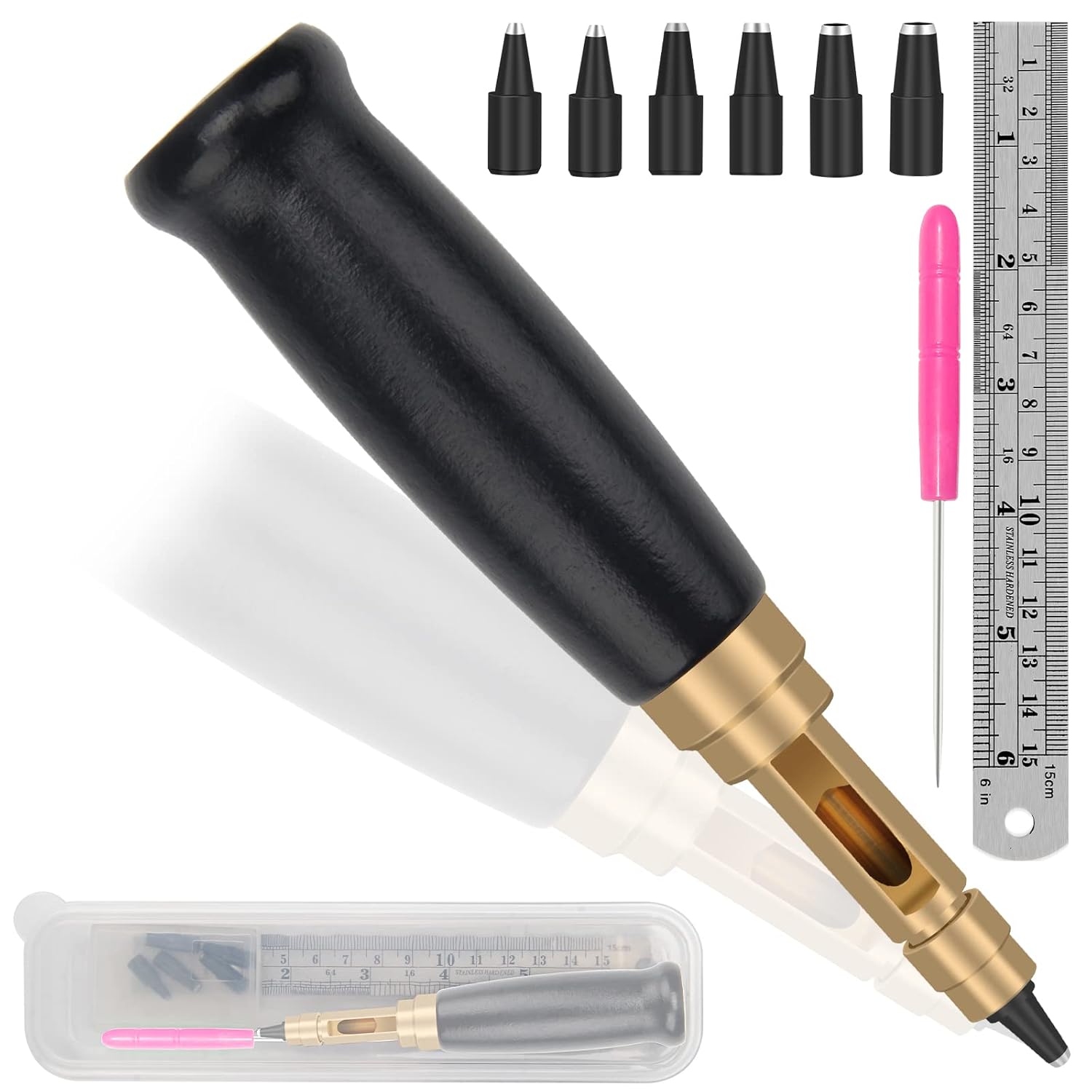 Japanese Screw Punch, Wood Handle Belt Hole Puncher, Adjustable Leather ...