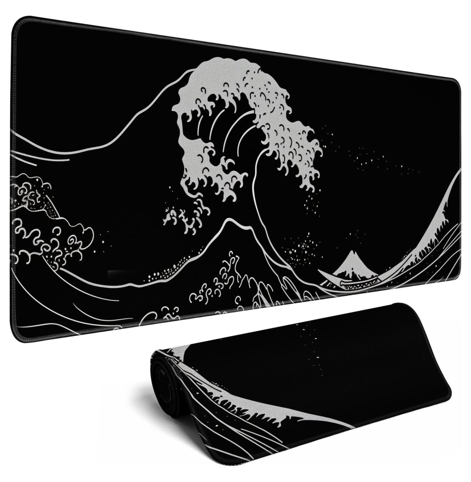 Japanese Sea Gaming Mouse Pad Kanagawa Black Desk Mat Kawaii Mousepad ...