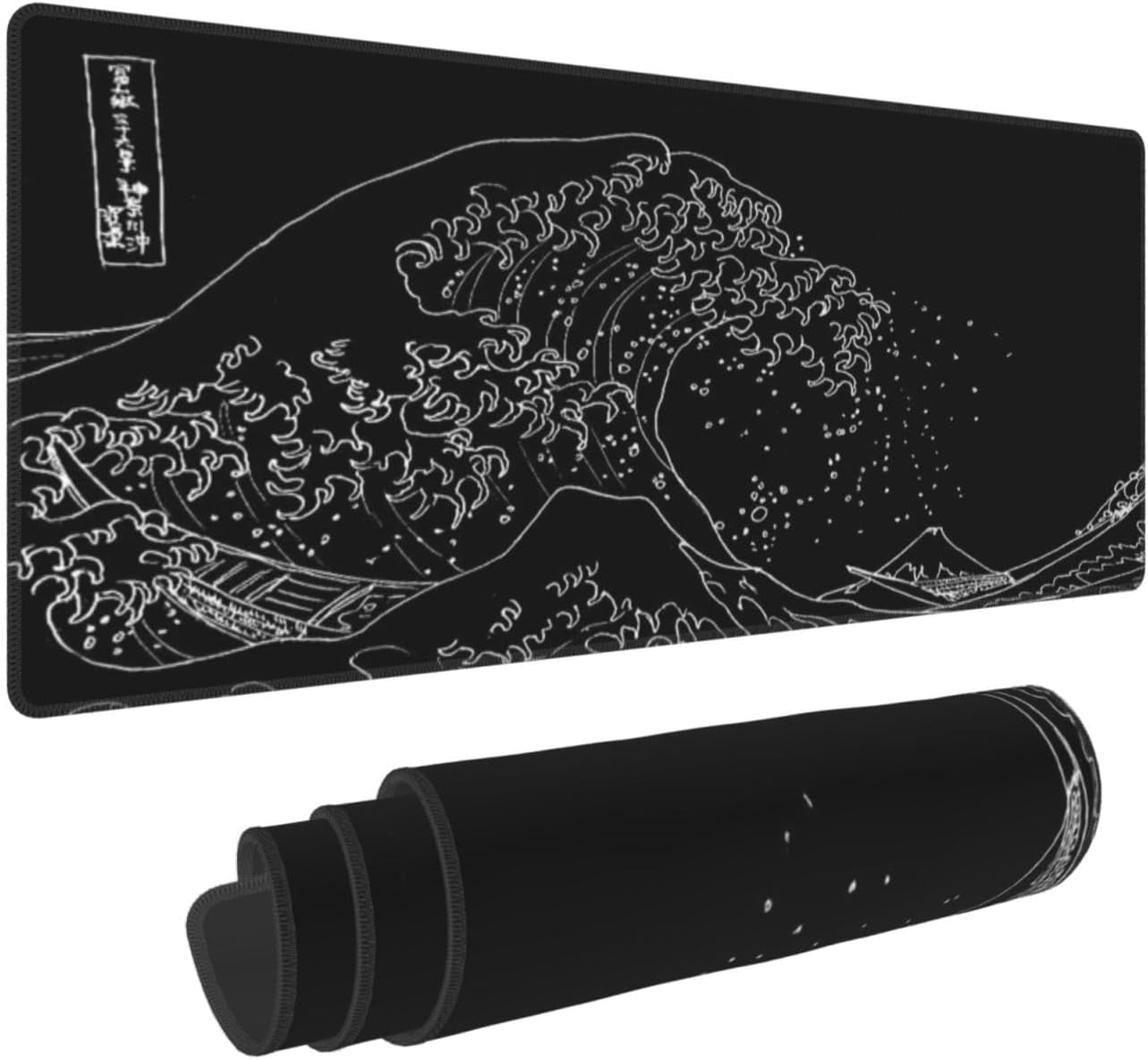 Japanese Sea Wave Anime Kanagawa Cool Large Gaming Mouse Pad, Black and ...
