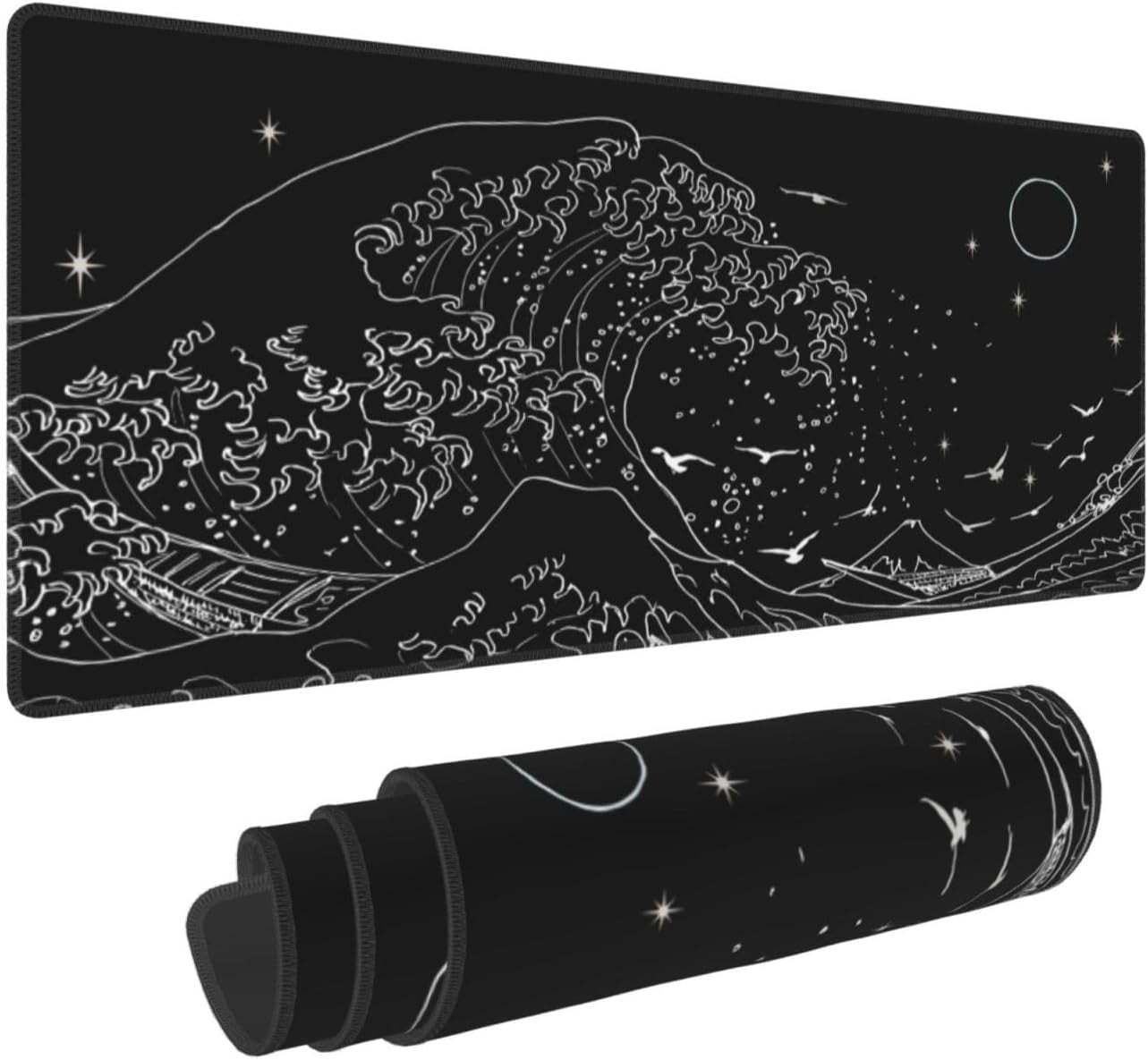 Japanese Sea Wave Cool Anime Kanagawa Large Gaming Mouse Pad, Black and ...